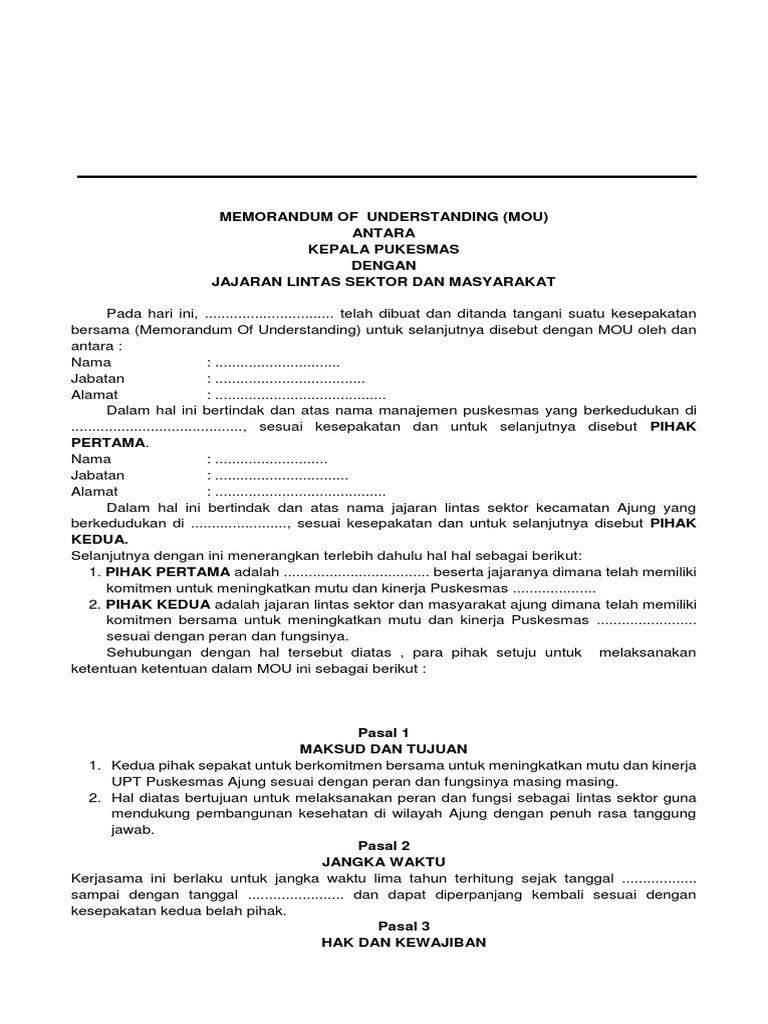 MOU Puskesmas dan Lintas Sektor Ajung | PDF