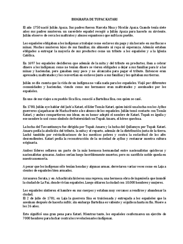Biografia de Tupac Katari | PDF | Agitación