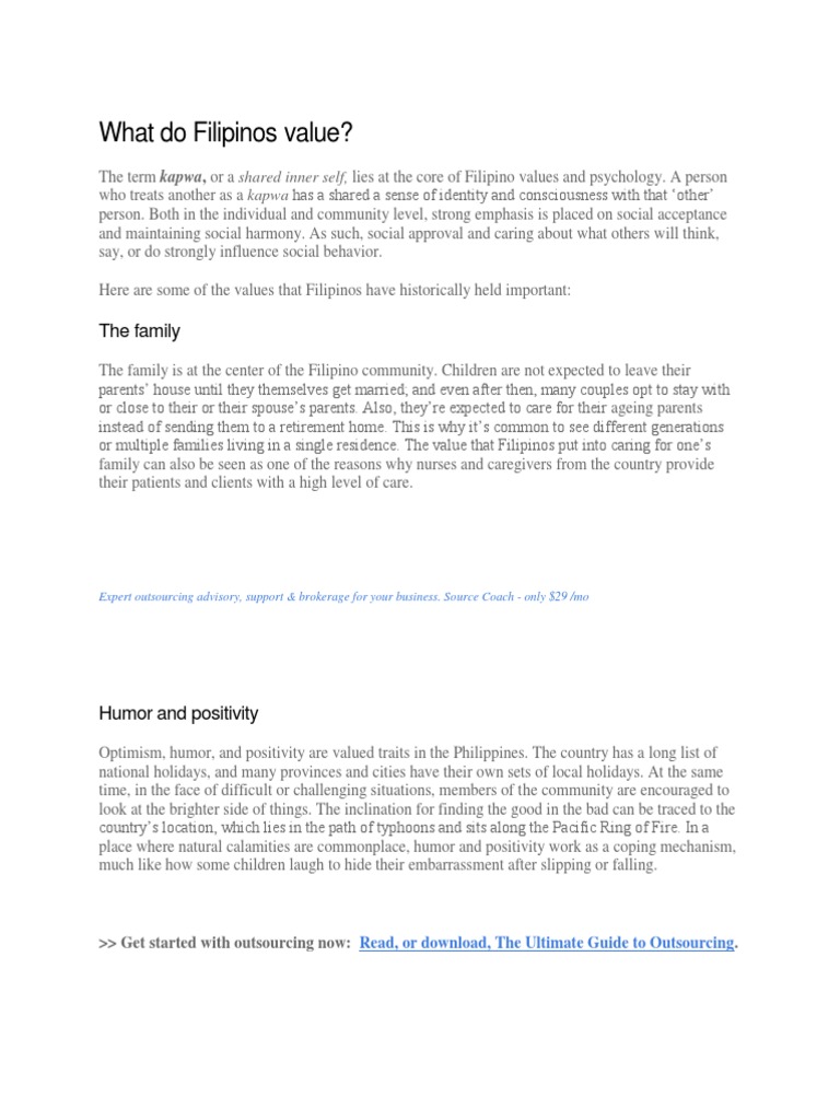 Core Filipino Values and Culture Insights | PDF | Philippines | Labour