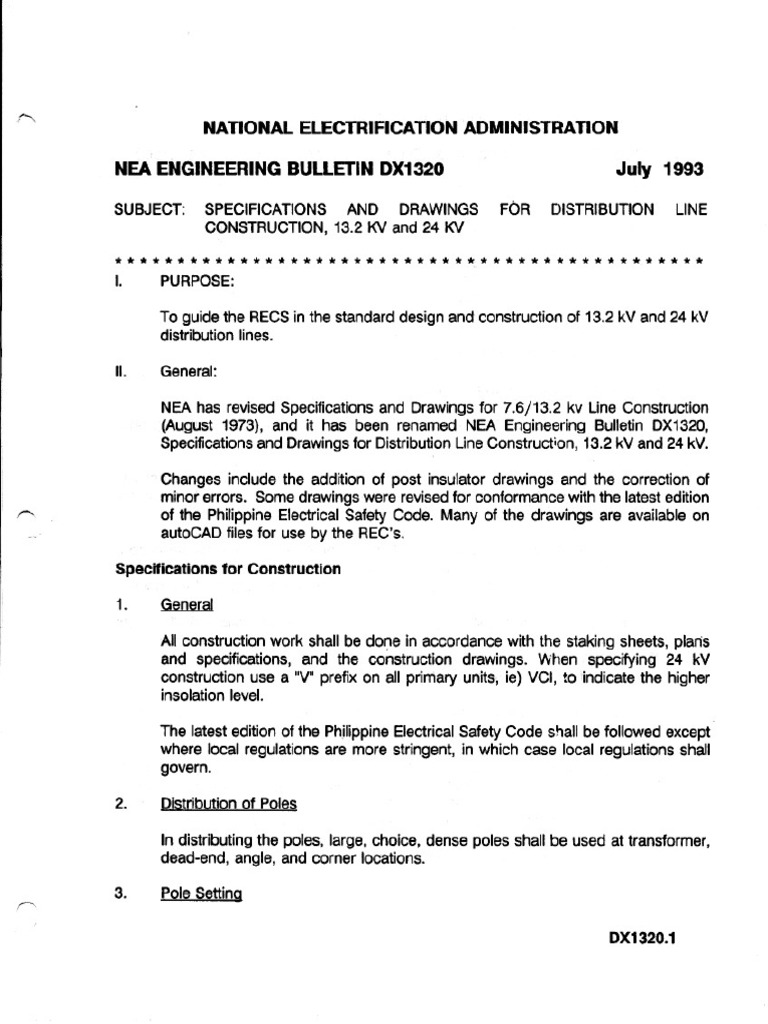 NEA Standards for 13.2kV Distribution Lines | PDF | Electrical ...