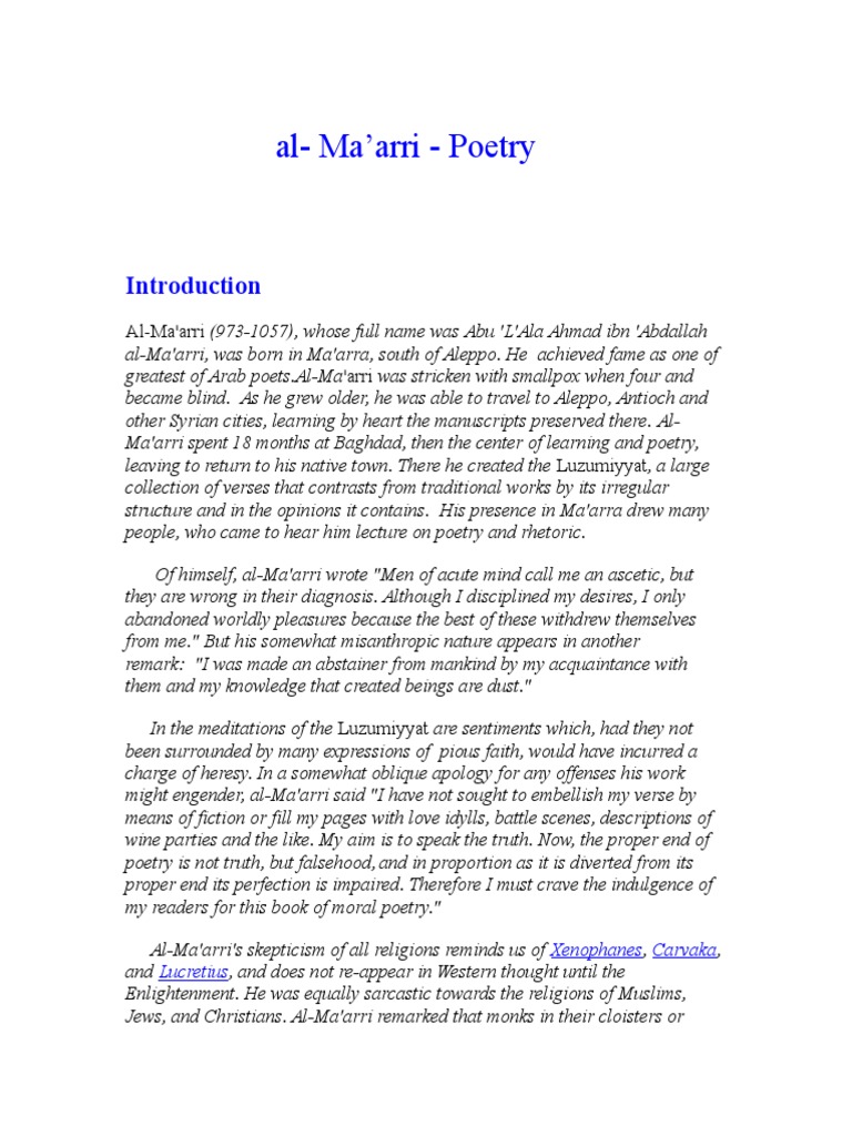 Al-Ma'arri - Poetry | PDF | Religion And Belief