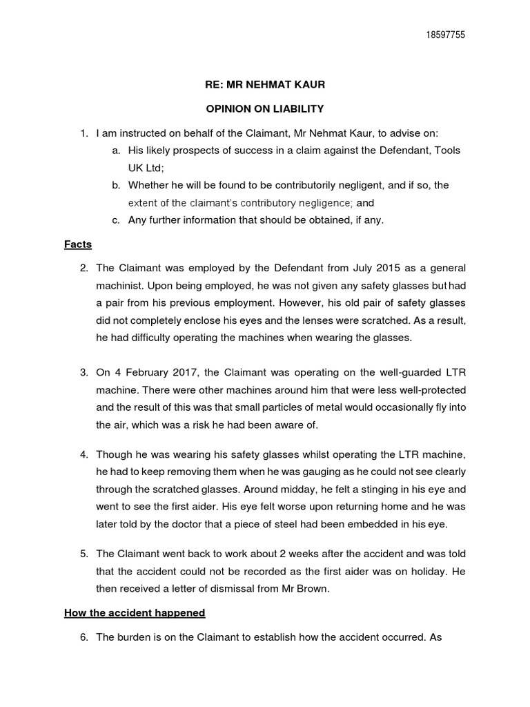 Re: MR Nehmat Kaur Opinion On Liability | PDF | Personal Protective ...