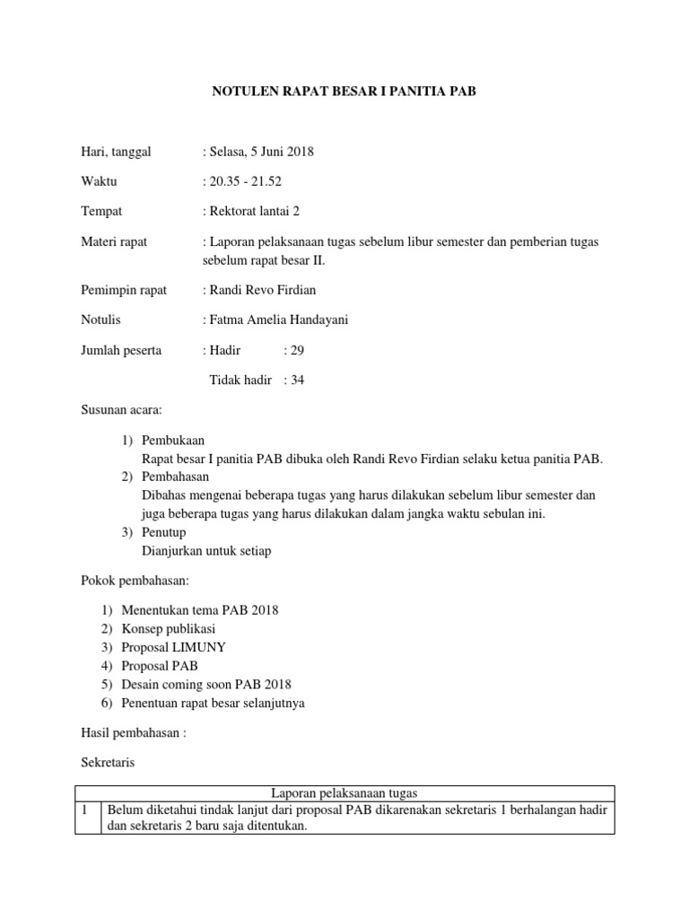 Notulen Rapat Besar I Panitia Pab | PDF