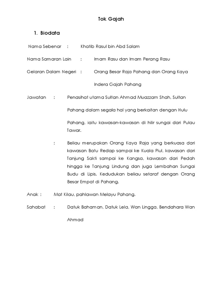 Tok Gajah 1. Biodata