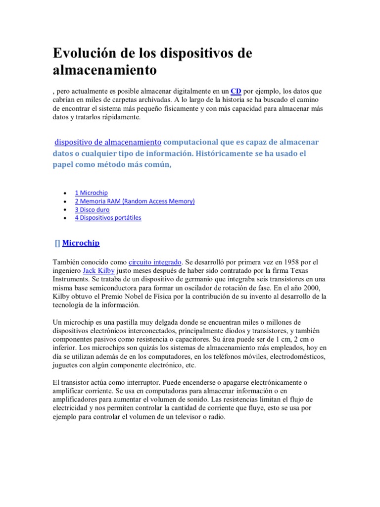 Evolución de Los Dispositivos de Almacenamiento | PDF | Disco flexible | Disco compacto