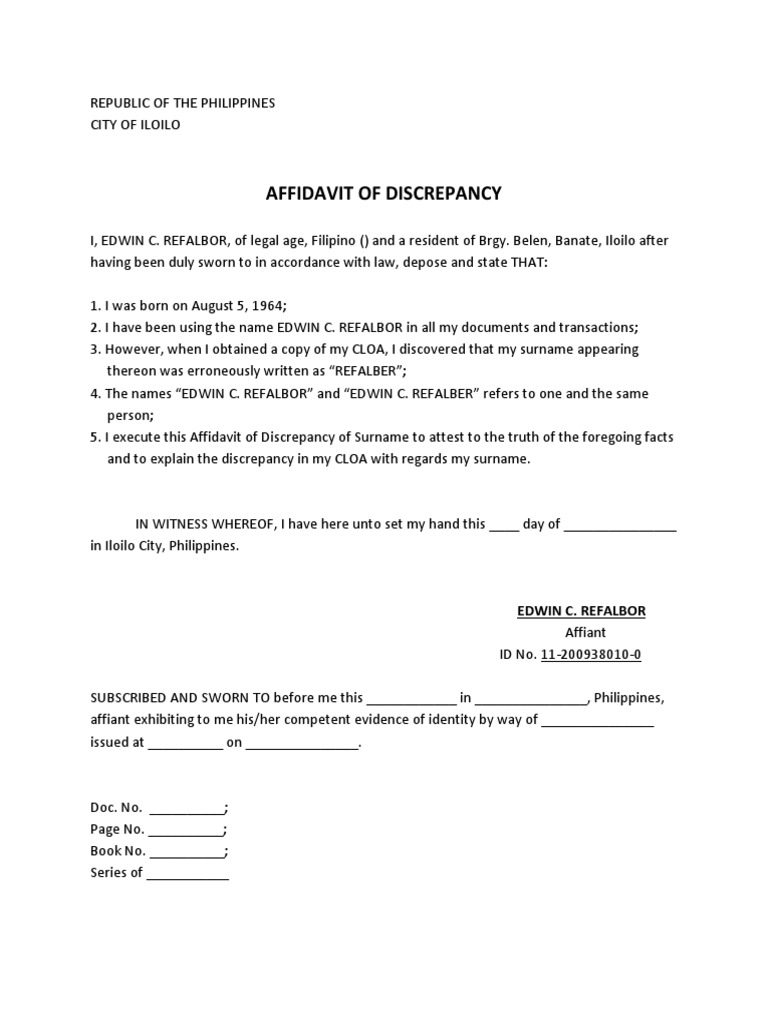 Affidavit of Discrepancy | PDF | Law