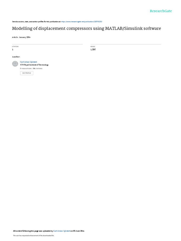 Modelling of Displacement Compressors Using MATLAB | PDF | Fluid ...