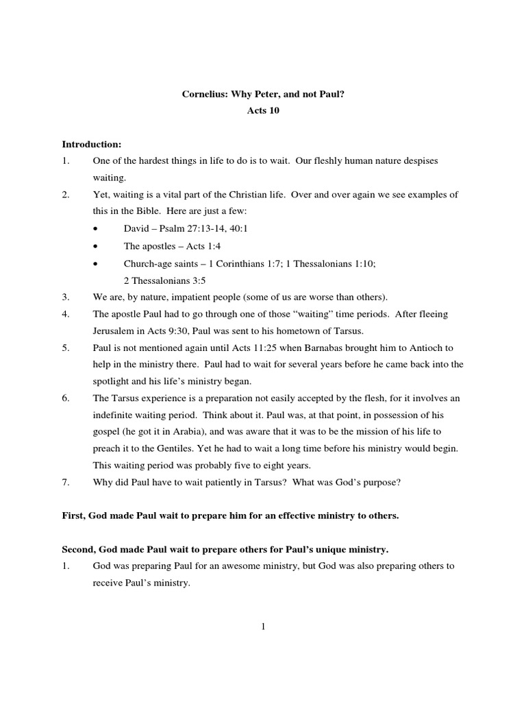 Cornelius: Why Peter, and Not Paul? Acts 10 | PDF | Acts Of The ...