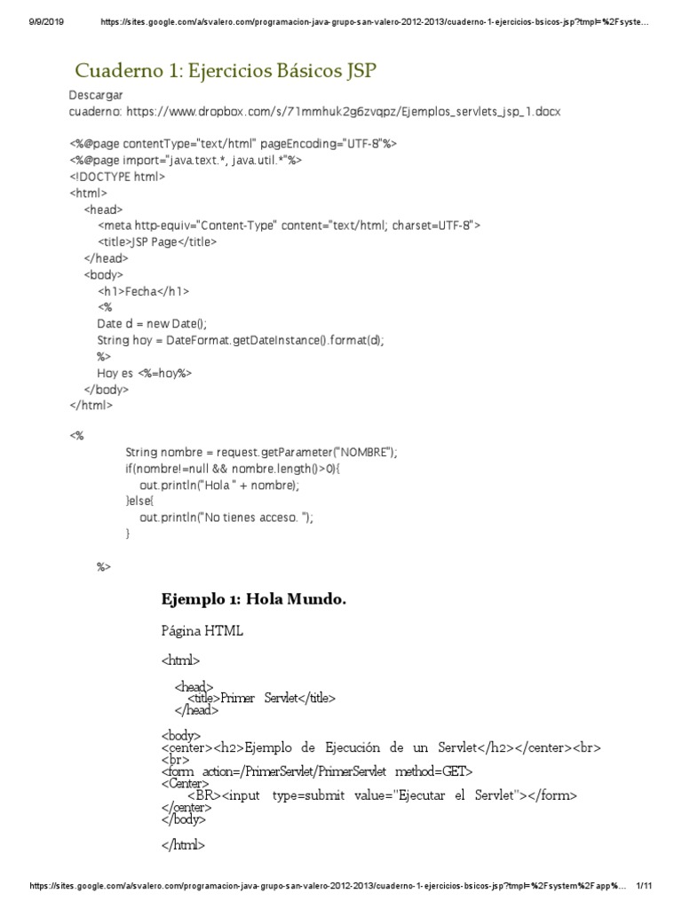 Ejercicios Basicos de JSP | PDF | Páginas del servidor Java ...