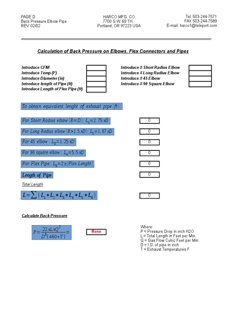 Calculation of Back Pressure On Elbows, Flex Connectors and Pipes | PDF ...