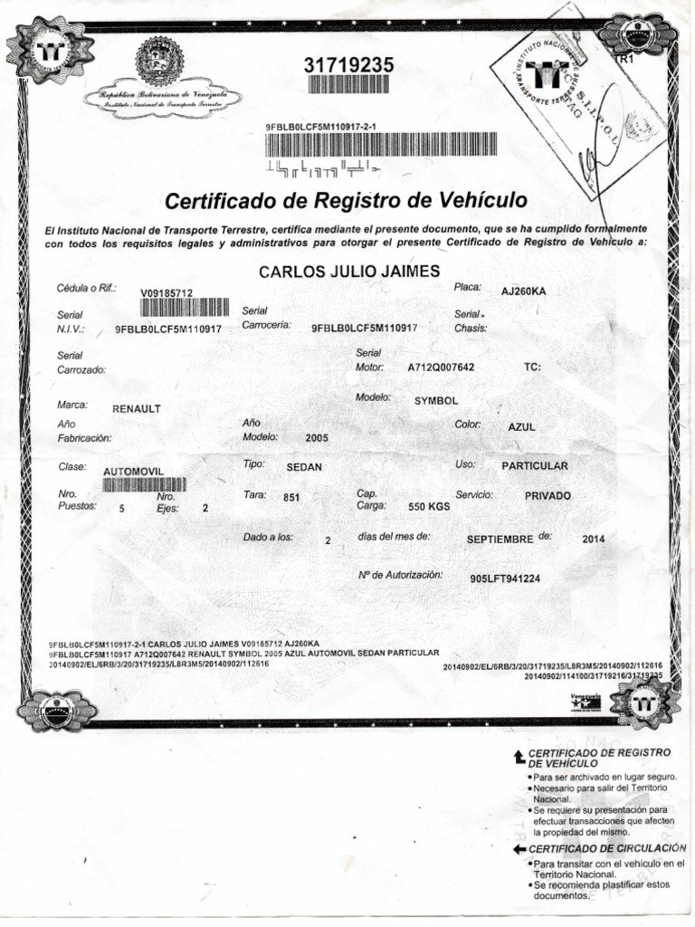 Registro de Vehiculo PDF | PDF