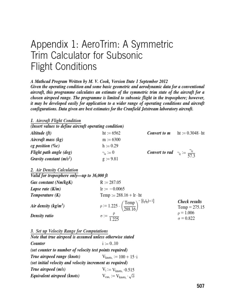 AeroTrim: Symmetric Trim Calculator | PDF | Airspeed | Flight