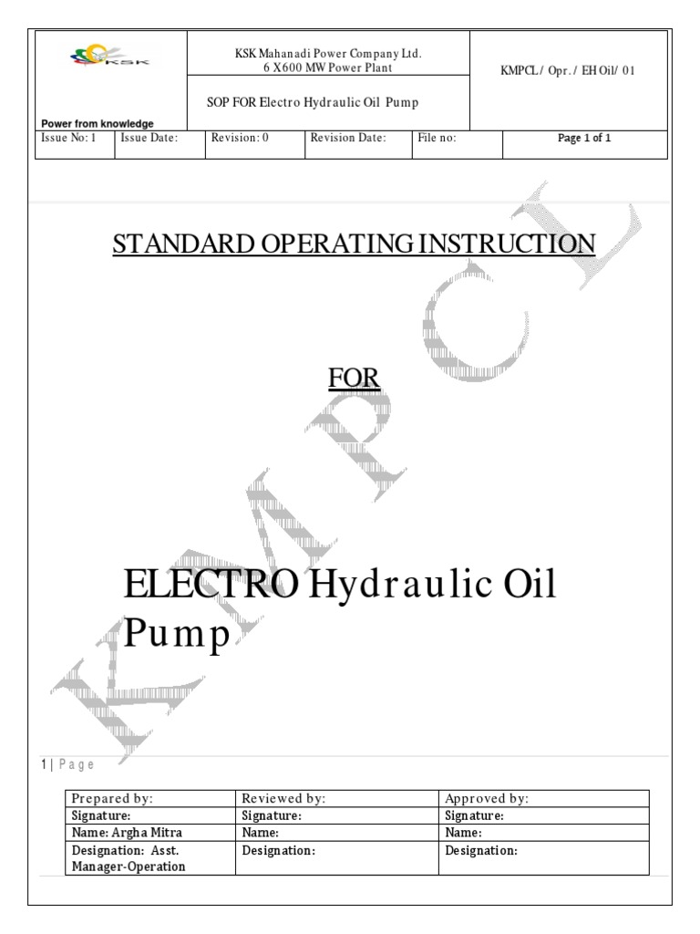 EH Oil Pump SOP | PDF | Pump | Valve