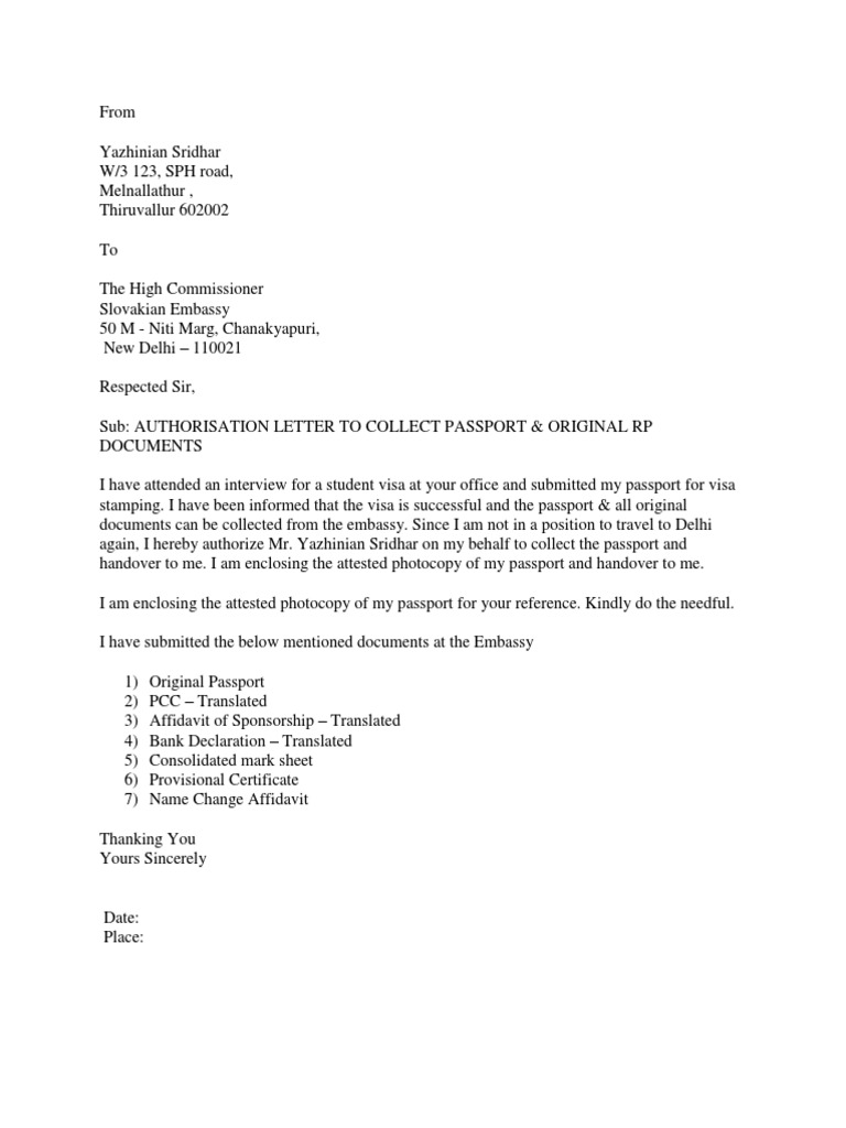 Authorization Letter for Passport Collection | PDF | Travel Visa | Passport