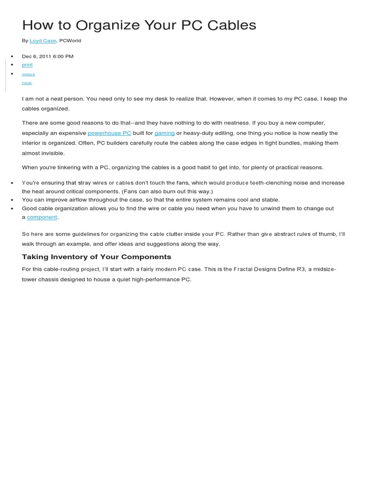 How To Organize Your PC Cables | PDF | Electrical Connector | Computer ...