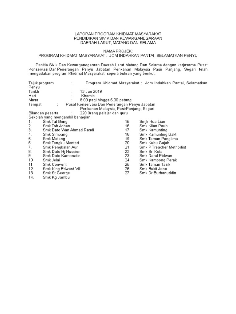 Laporan Program Khidmat Masyarakat Penyu | PDF