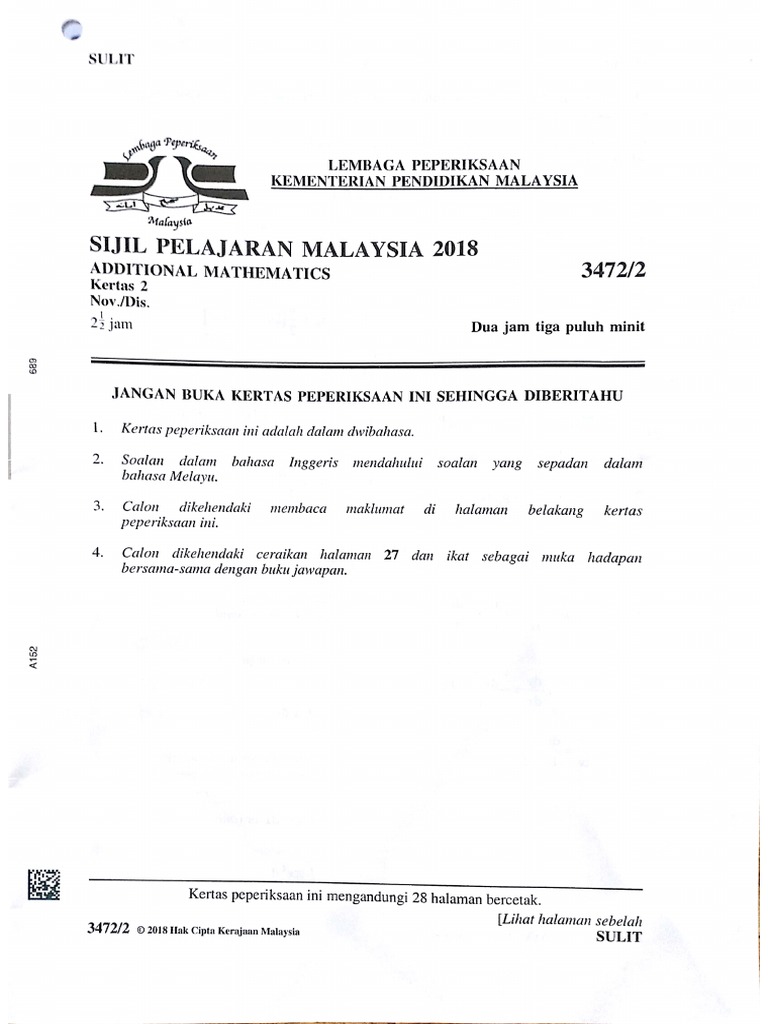 Add Math SPM 2018 k2 | PDF