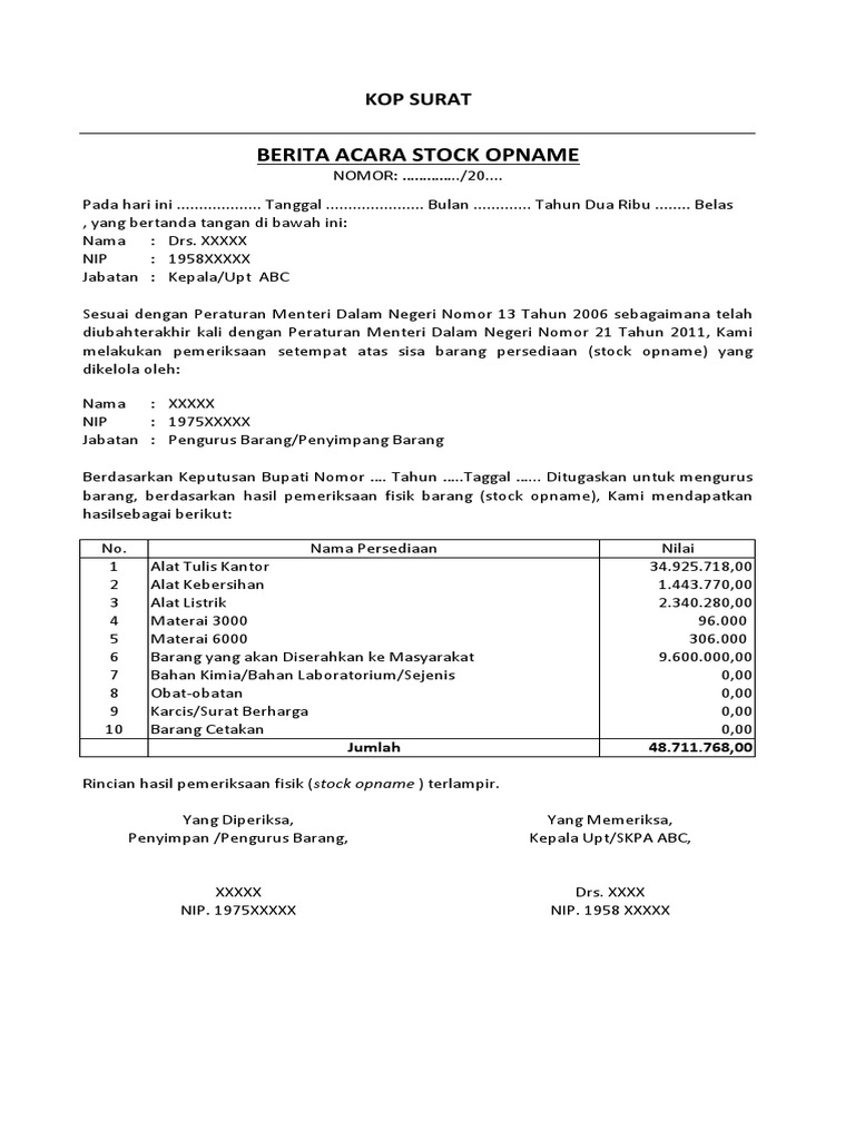 Laporan Hasil Stock Opname Barang | PDF