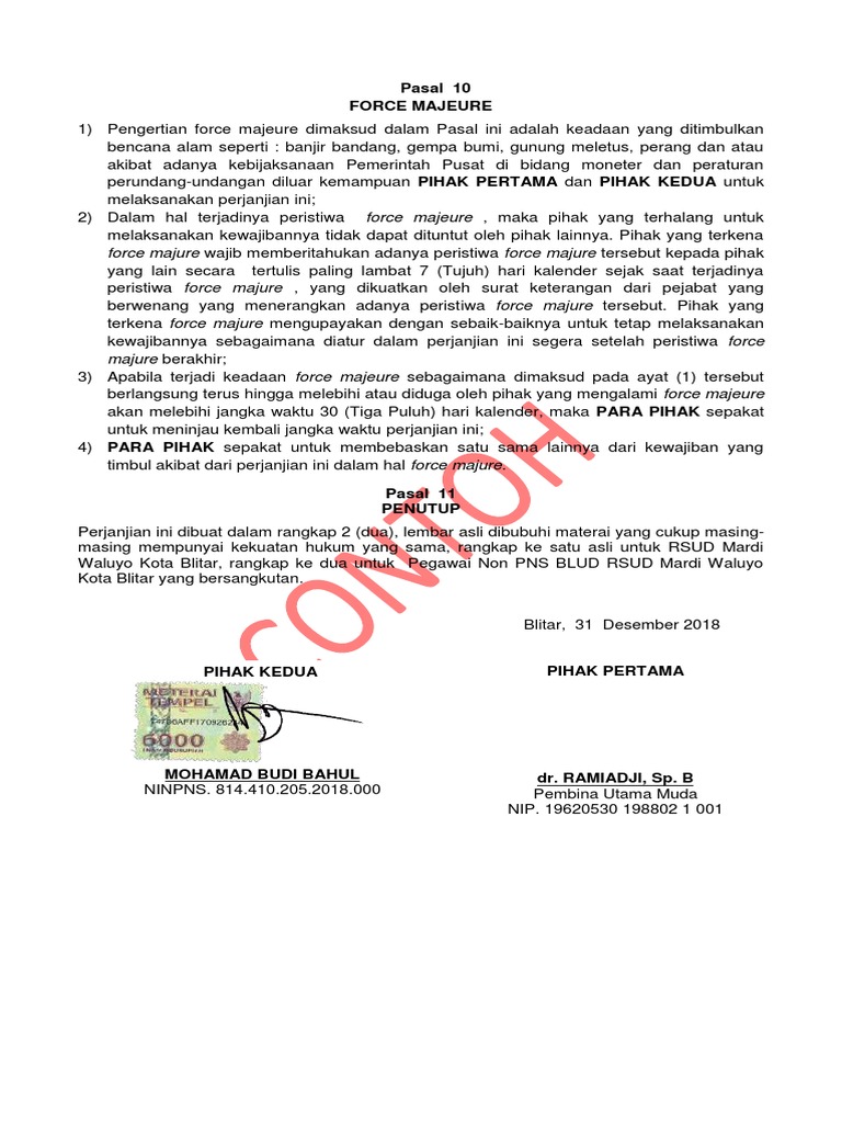 Contoh Pemasangan Materai Pada Kontrak Kerja Non Pns Pdf