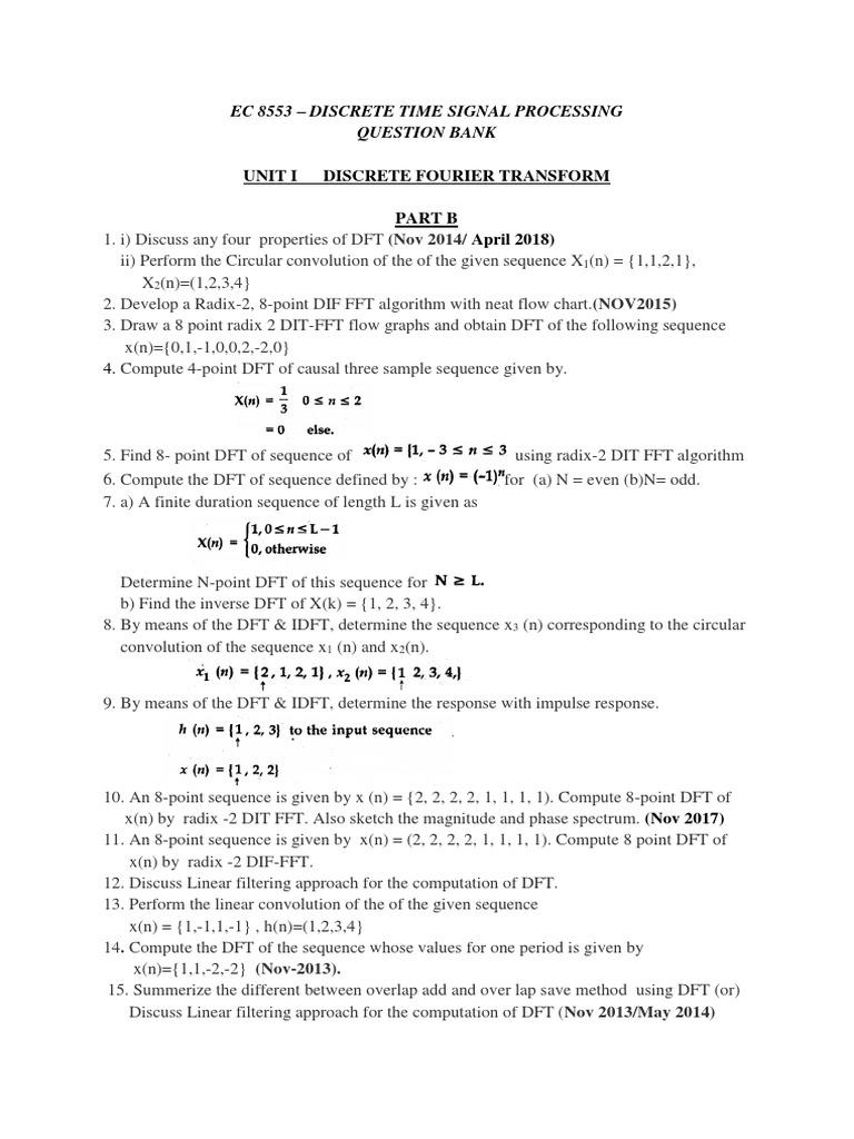 Unit I Discrete Fourier Transform Part B April 2018) : Ec 8553 - Discrete Time Signal Processing ...