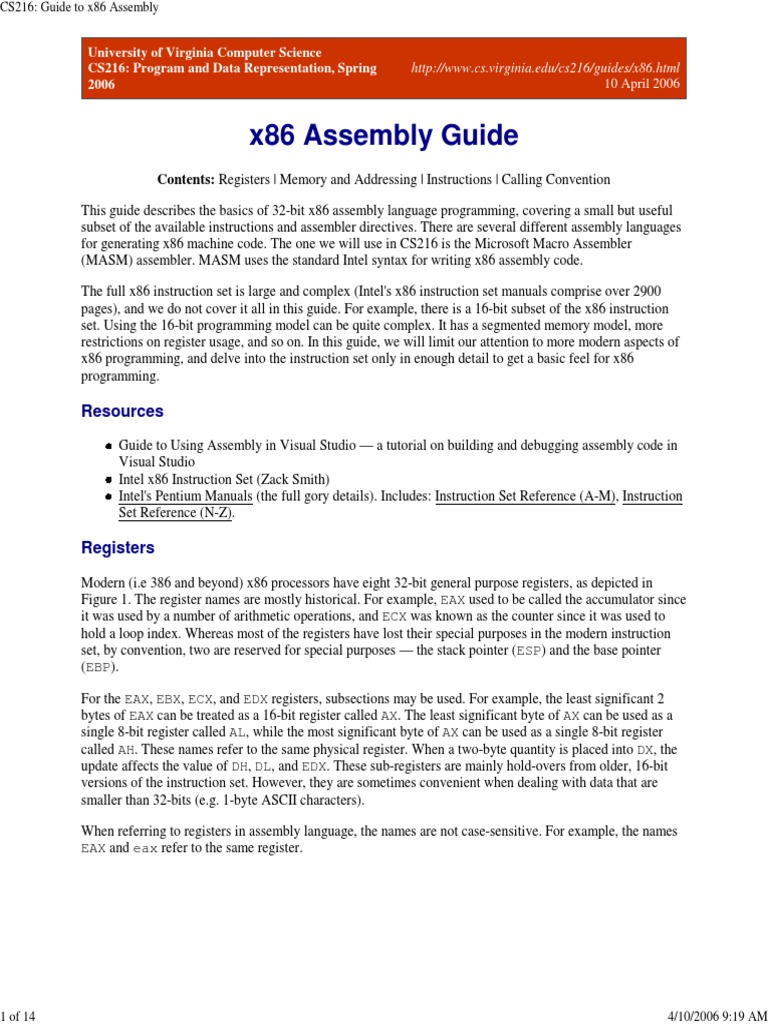 x86 Assembly Guide: Resources | PDF x86 Assembly Guide: Resources | PDF