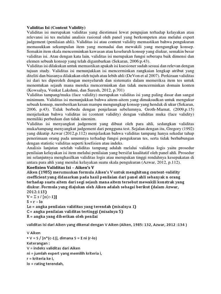 Koefisien Validitas Isi | PDF