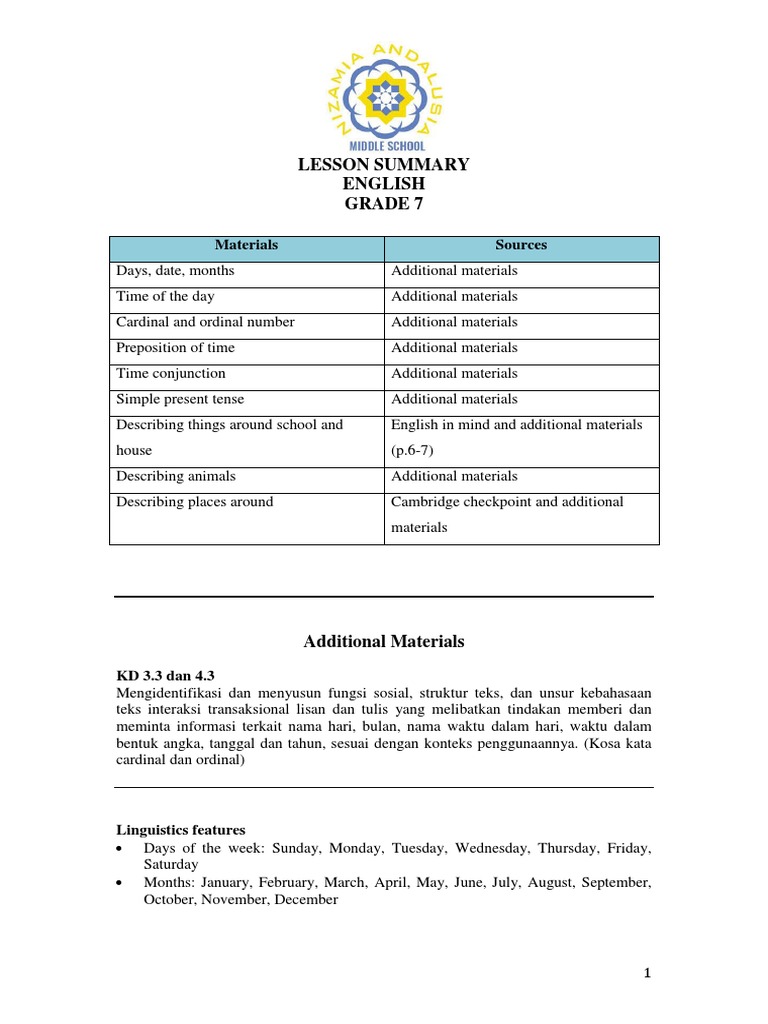 Lesson Summary English Grade 7: Materials Sources | PDF | Syntax | Grammar