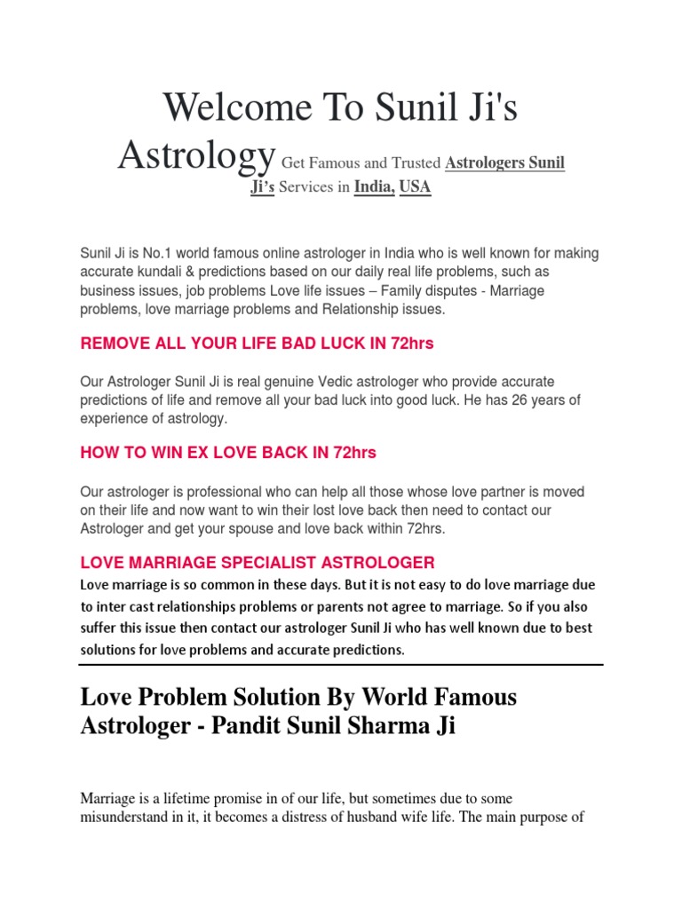 Welcome To Sunil Ji's Astrology: Love Problem Solution by World Famous Astrologer - Pandit Sunil ...