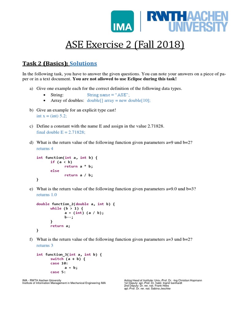 Exercise 2 Solutions | PDF | Integer (Computer Science) | Boolean Data Type