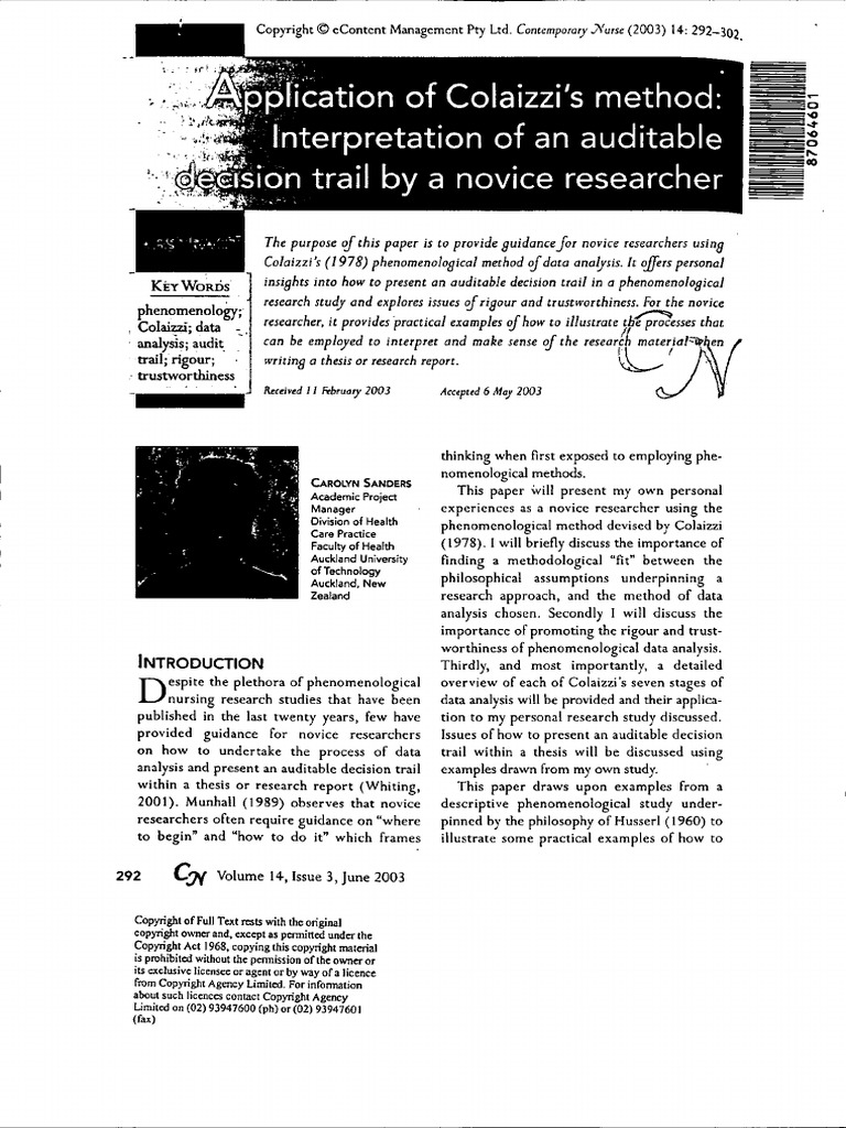 Sanders 2003 - Application of Colaizzi's Method | PDF | Spirituality ...