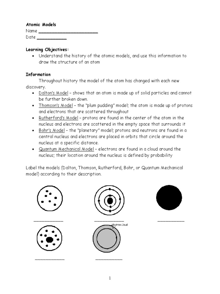 Atomic Models POGIL-NK | PDF | Atoms | Electron