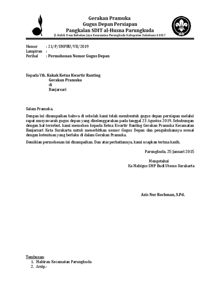 Surat Pengajuan Nomor Gudep | PDF