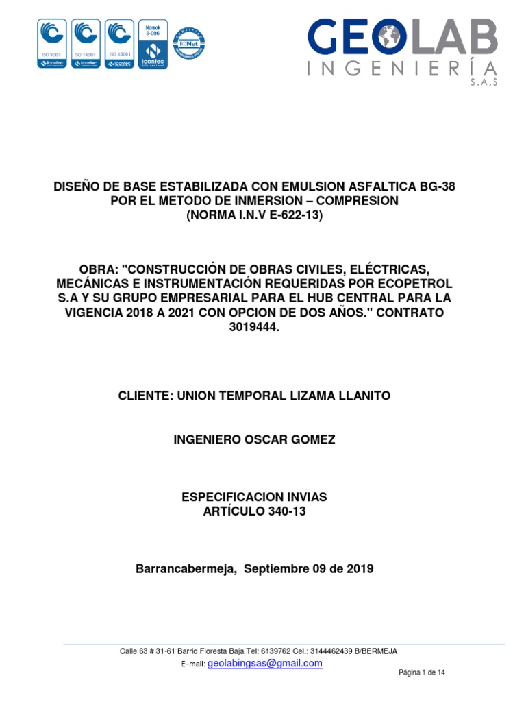 Informe Base Granular Estabilizada Con Emulsion Crl-1 | PDF | Materiales | Naturaleza