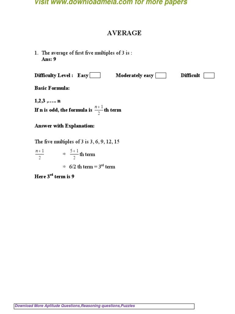 Average Aptitude Questions With Solutions | PDF | Arithmetic Mean ...