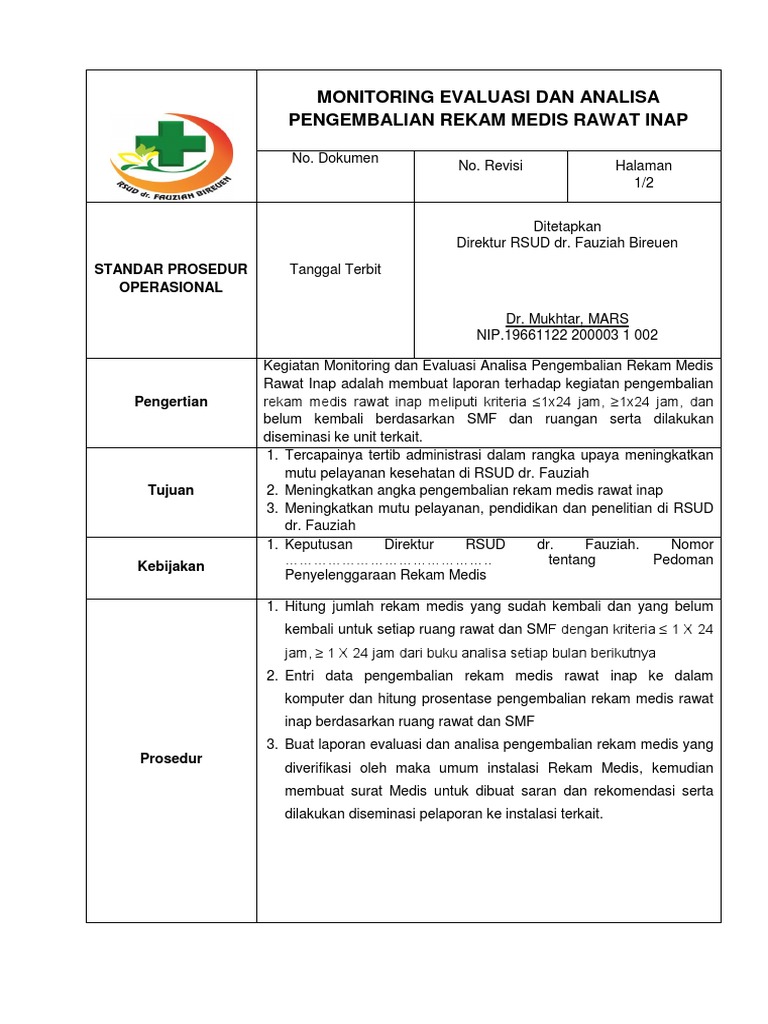Spo - Monitoring Evaluasi Dan Analisa Pengembalian Rekam Medis Rawat Inap (Edit Ipah) | PDF