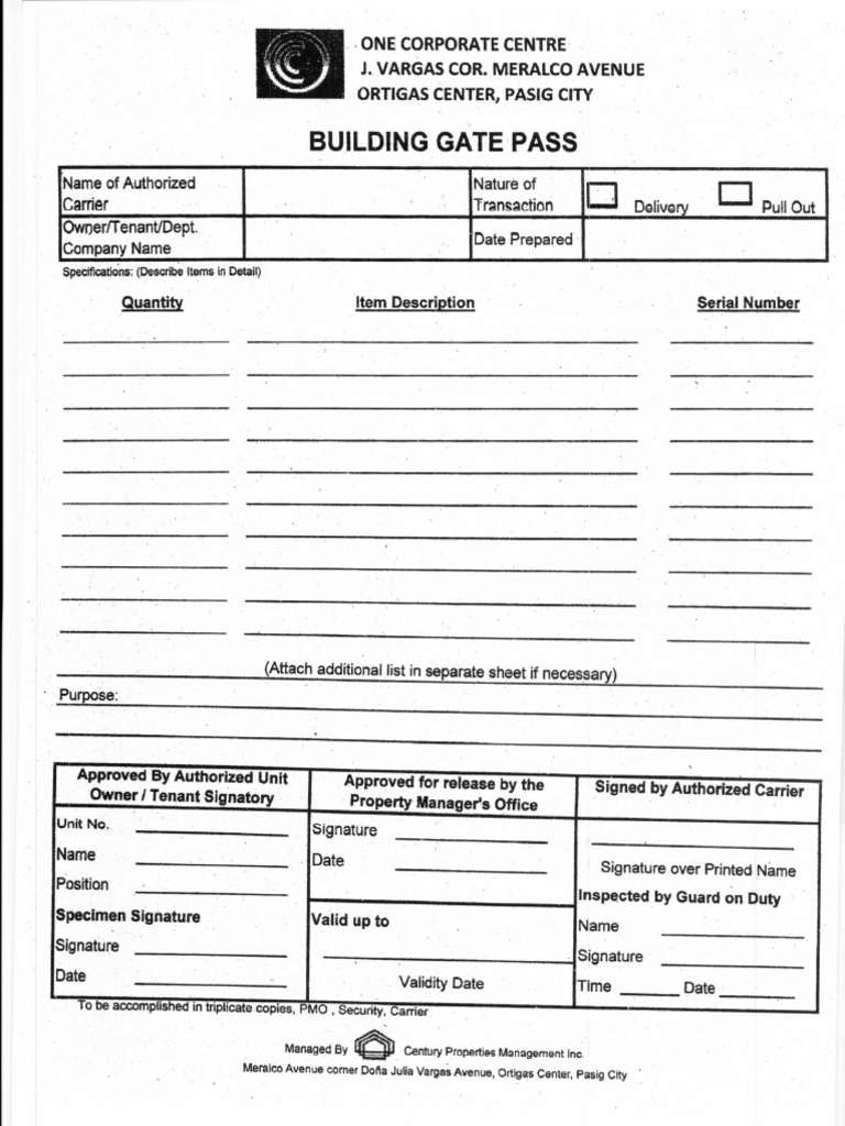 Building Gate Pass: Nameofauthorized Na (U「Eof' 。。鴫 口。U剛 | PDF