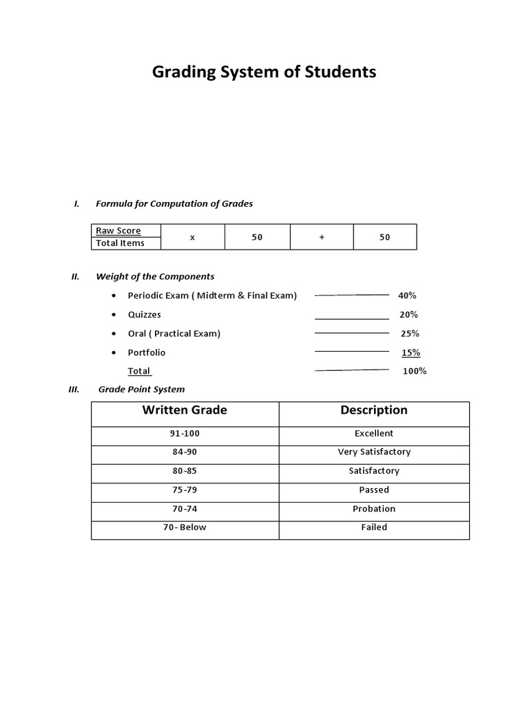 Grading System of Students: Written Grade Description | PDF