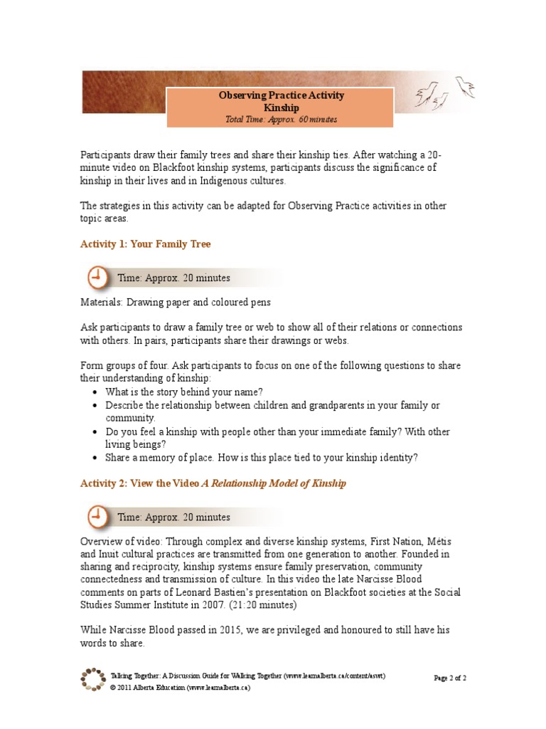 Activity Kinship Obs Prac | PDF | Kinship | First Nations