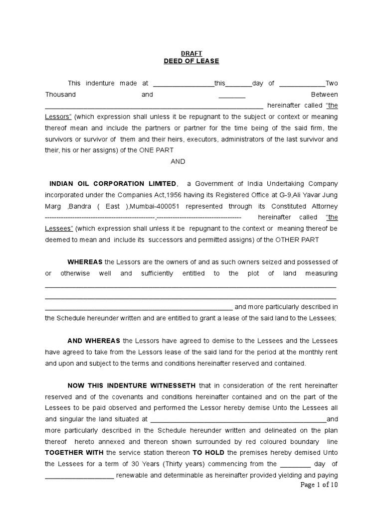 Lease Deed Draft | PDF | Lease | Common Law