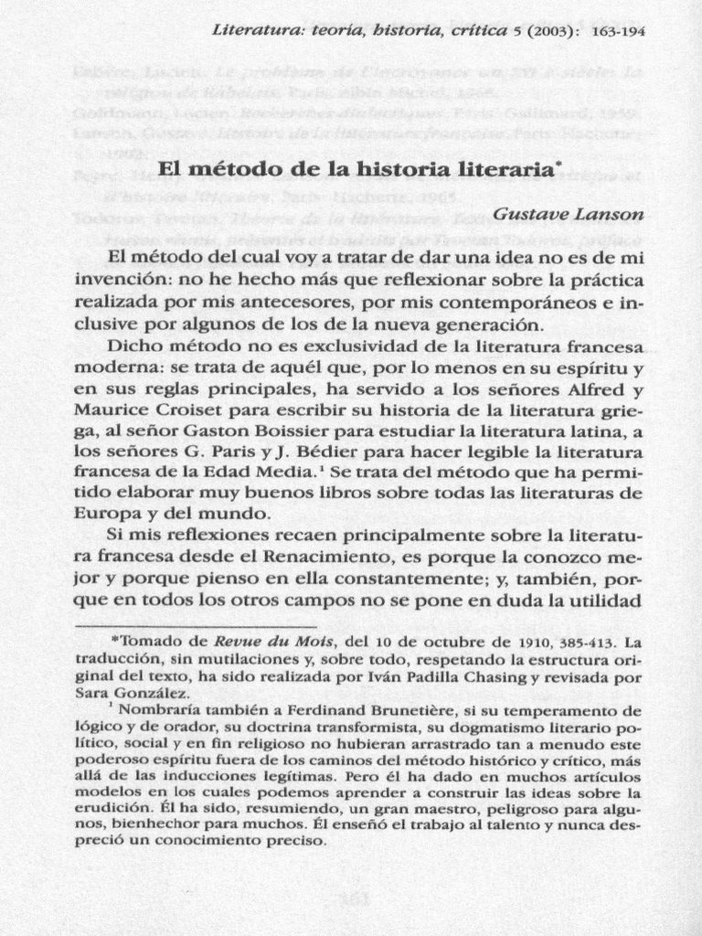El Método de La Historia Literaria - Gustave Lanson | PDF | Science ...