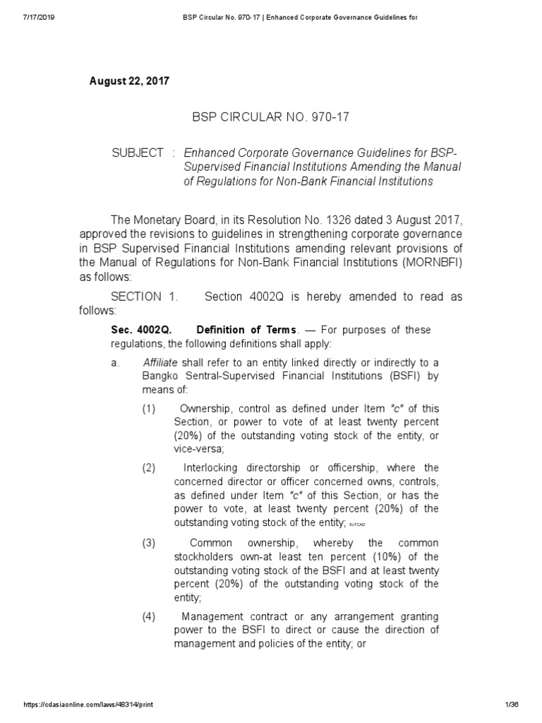 BSP Circular No. 970-17 - Enhanced Corporate Governance Guidelines For ...