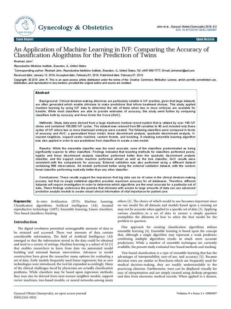 An Application of Machine Learning in Ivf Comparing The Accuracy of ...