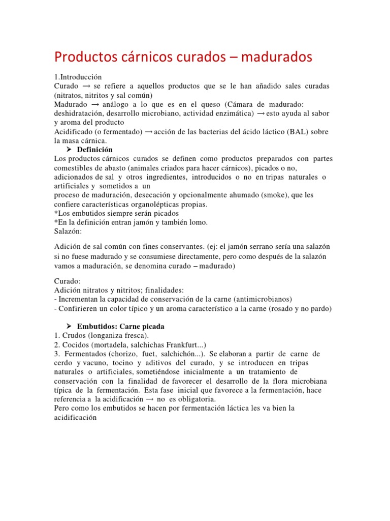 Productos Cárnicos Curados y Madurados | PDF | Curado (Conservación de ...