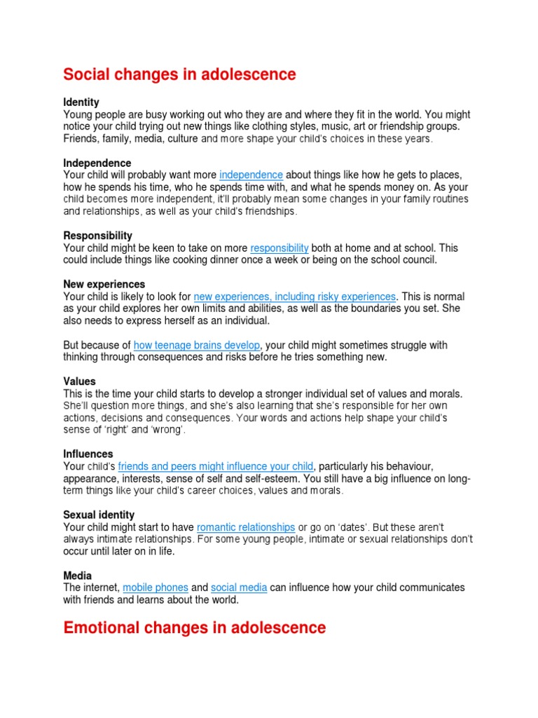 Social And Emotional Changes In Adolescence Pdf Friendship