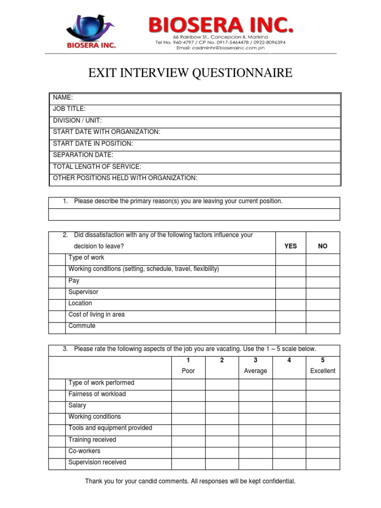 Exit Interview Template | PDF | Work–Life Balance | Employment
