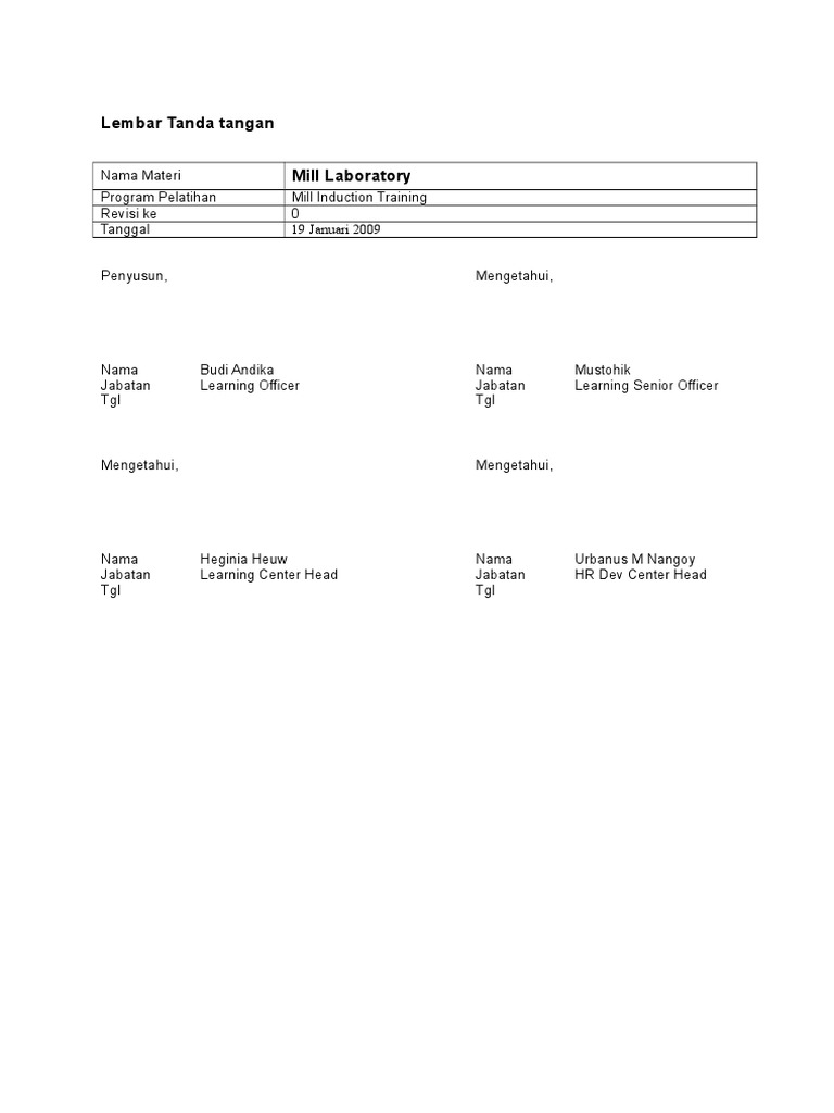 Lembar TTD Mill Lab | PDF