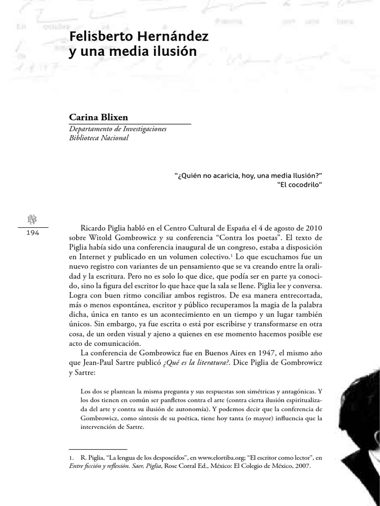 Felisberto Hernández y Una Media Ilusión | PDF | Cuentos | Narrativa