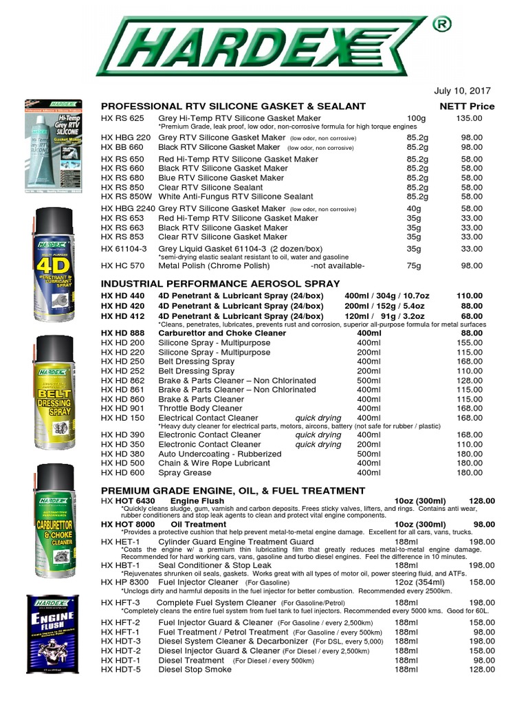 A-17-007 HARDEX Silicone & Motor Oil | PDF | Motor Oil | Silicone