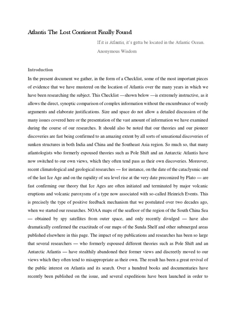 Atlantis The Lost Continent Finally Found | PDF | Atlantis | Volcano