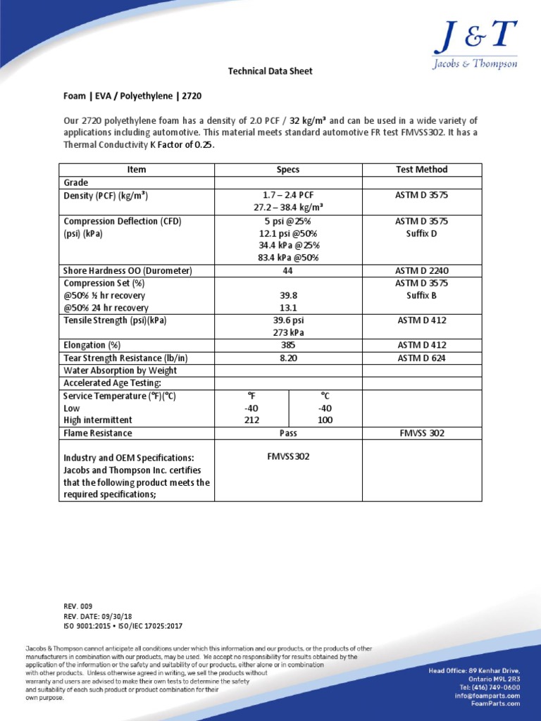 Technical Data Sheet Foam - EVA / Polyethylene - 2720: REV. 009 REV ...